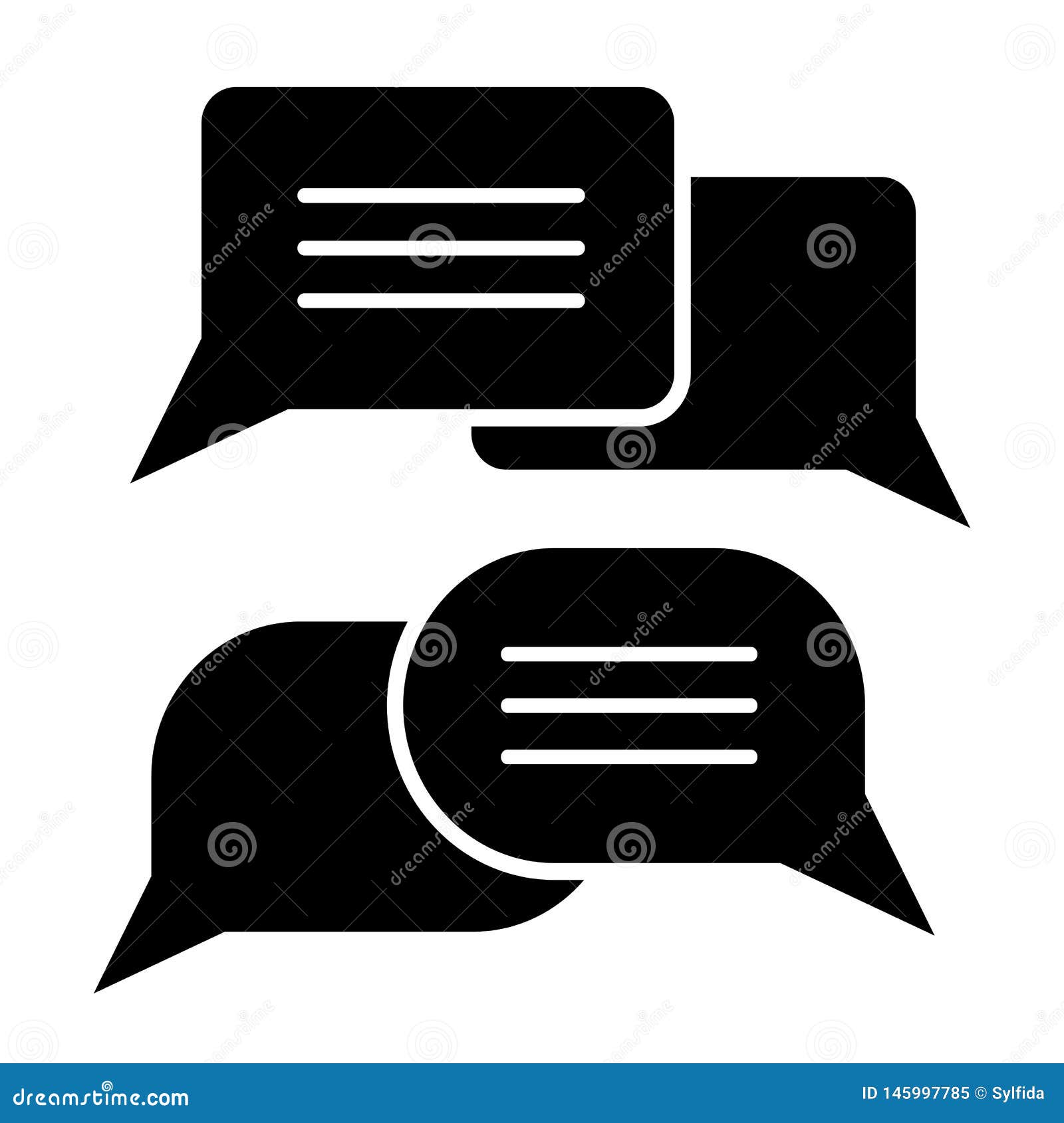 Black and White Chat Icon. Set Dialog Clouds Stock Illustration ...