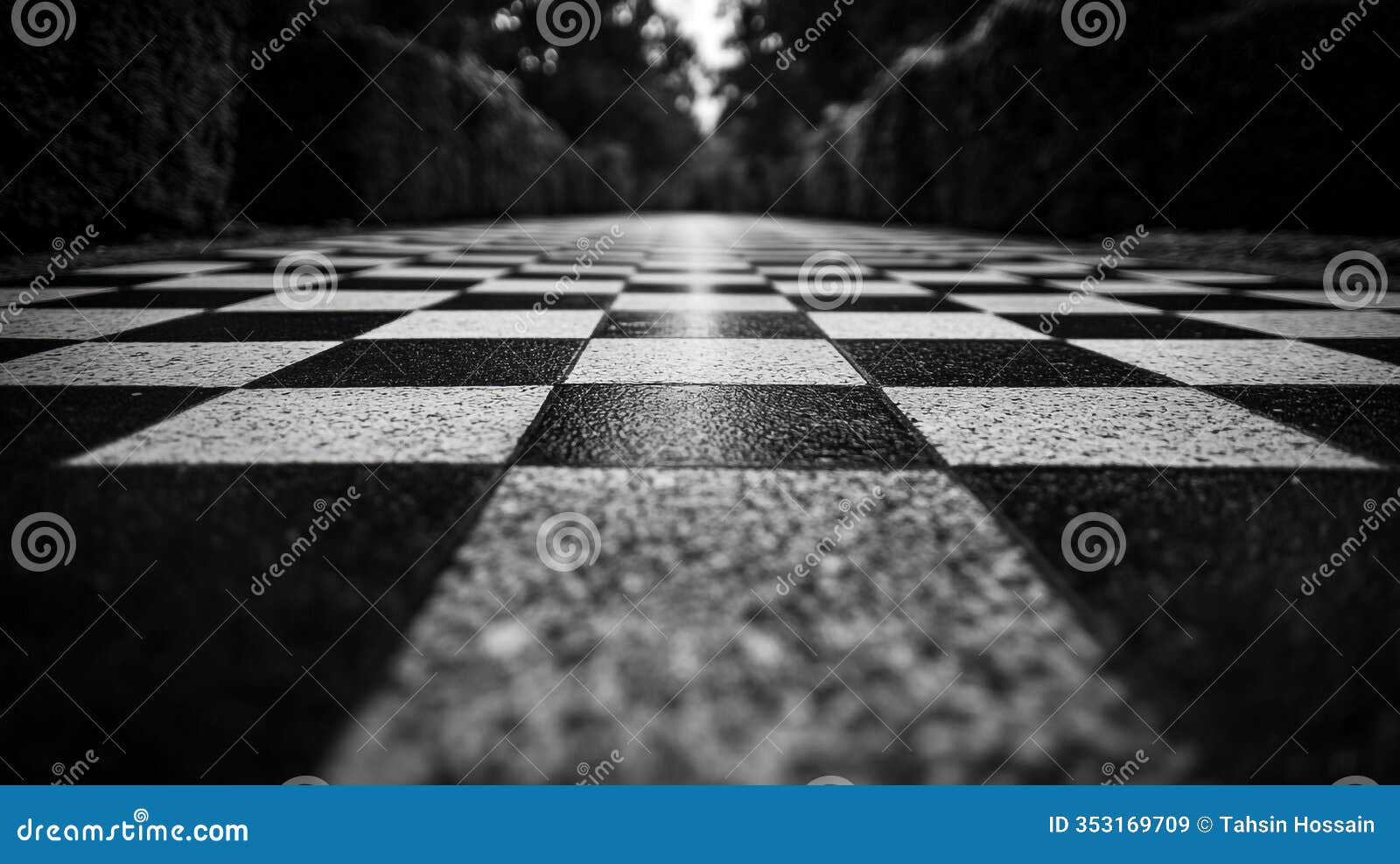 Checkerboard Pathway Leads through Lush Greenery in a Tranquil Garden ...
