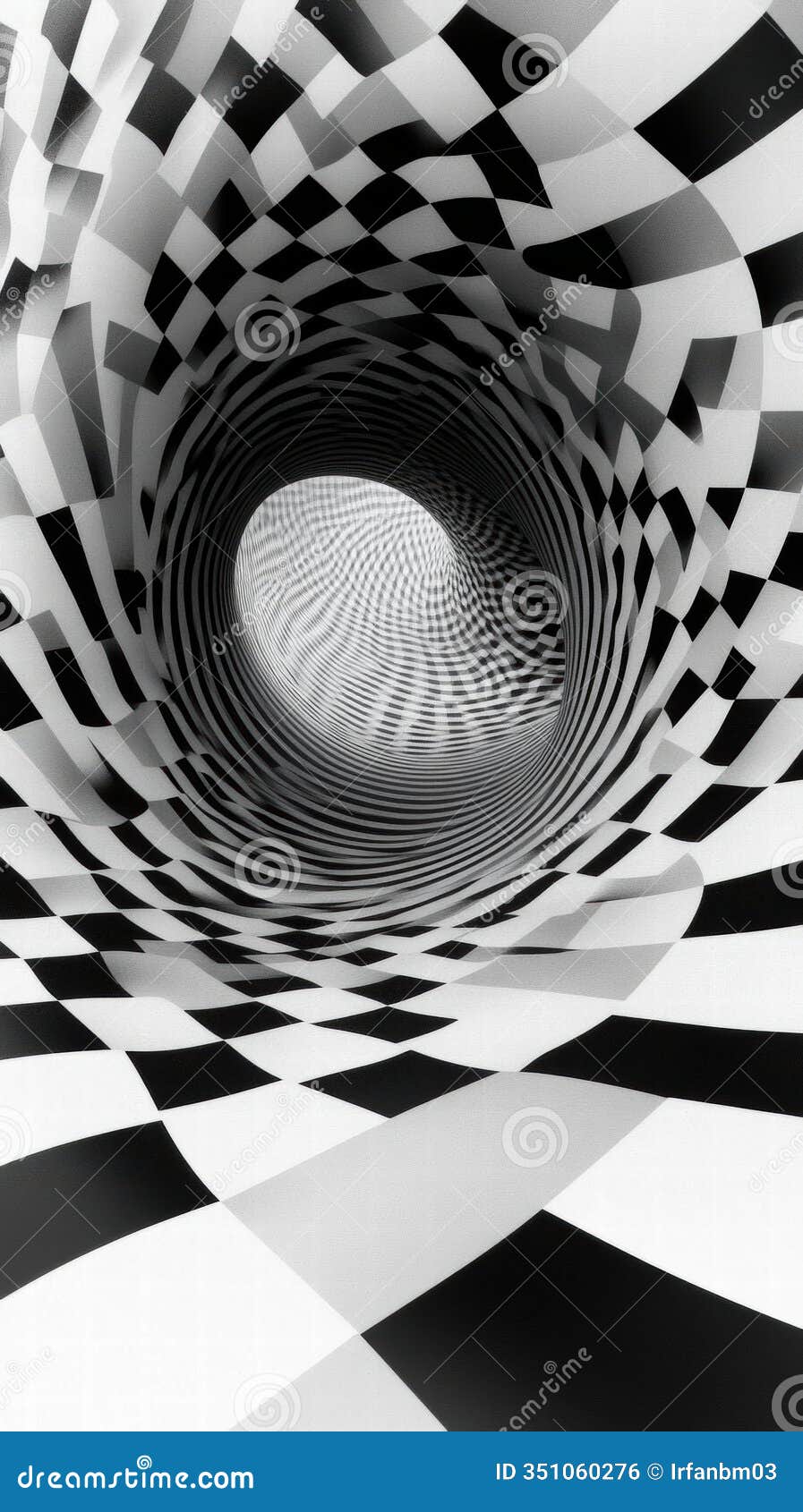 Black and White Checkerboard Tunnel, a Descent into Abstract Illusion ...