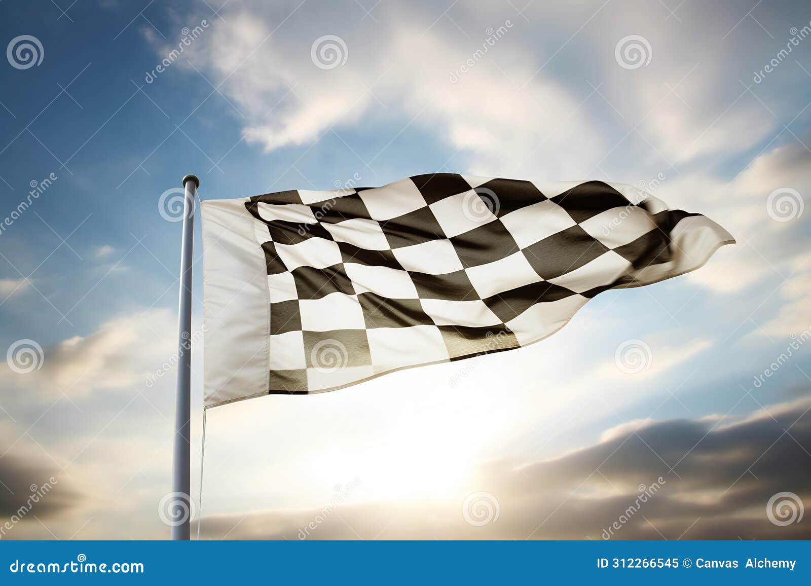 Black and White Checkered Flag Flying in the Sky Stock Image - Image of ...