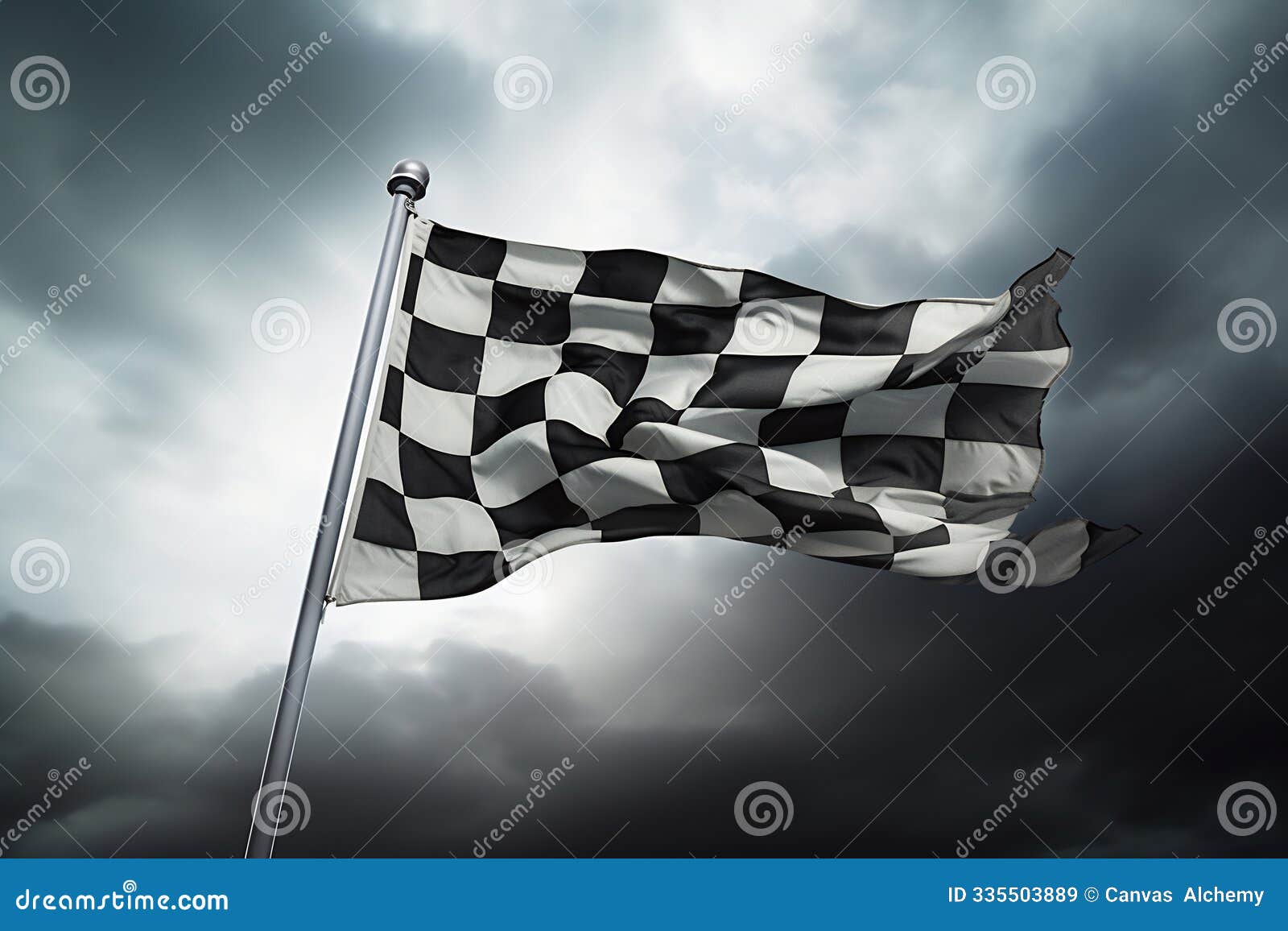 Black and White Checkered Flag Waving in the Wind Stock Image - Image ...