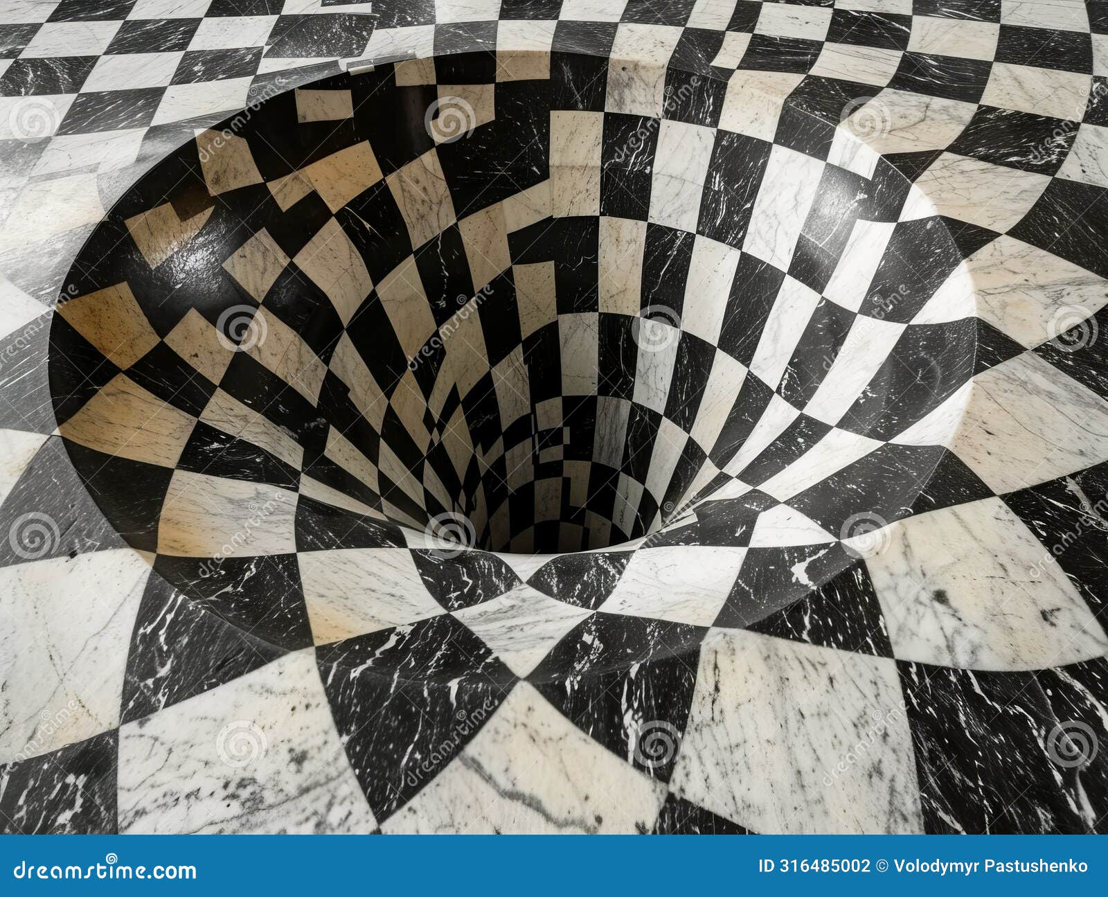 A Black and White Checkered Marble Floor with a Circular Hole Stock ...
