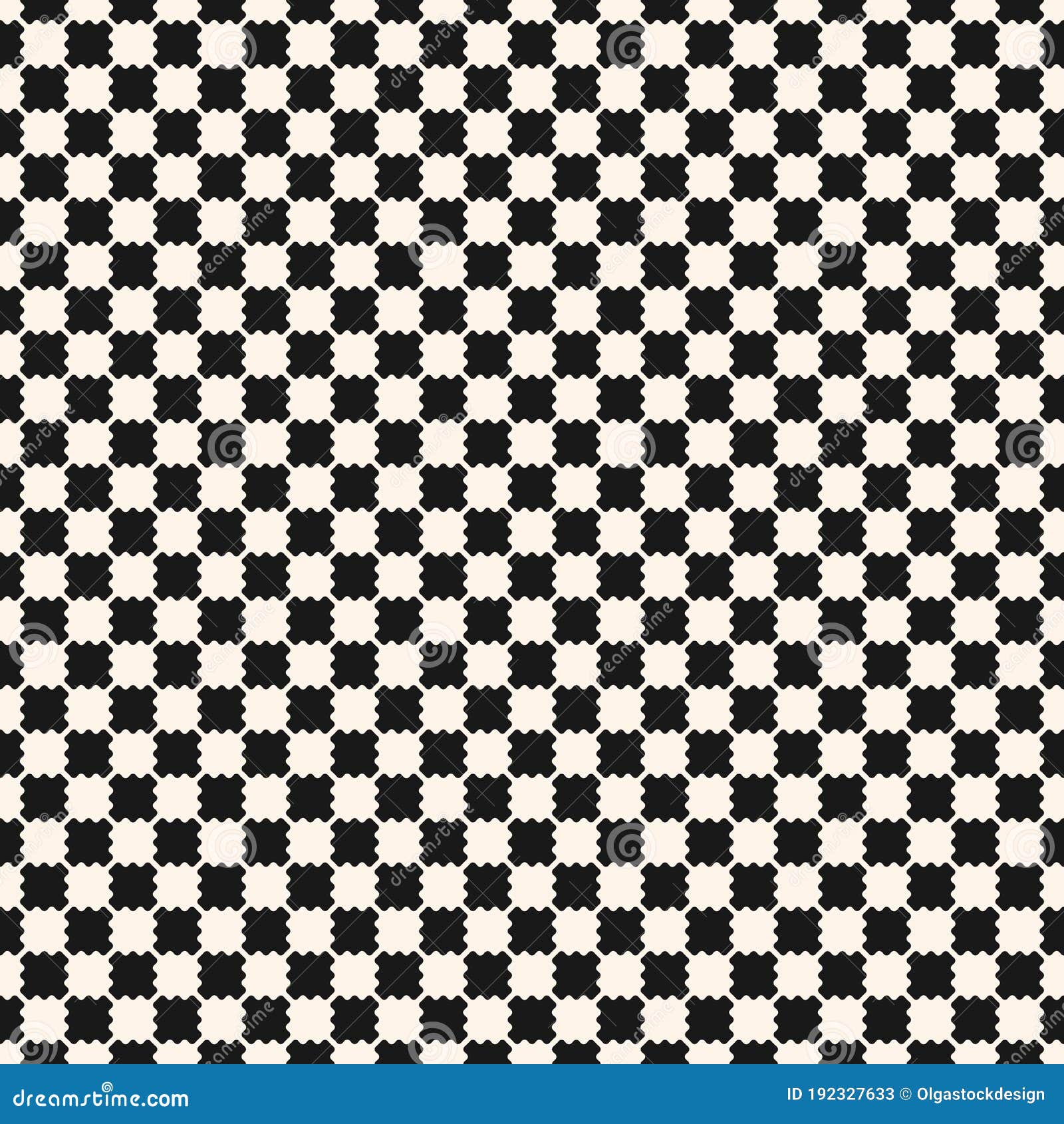 Black and White Checkered Texture. Vector Seamless Pattern with Curved ...