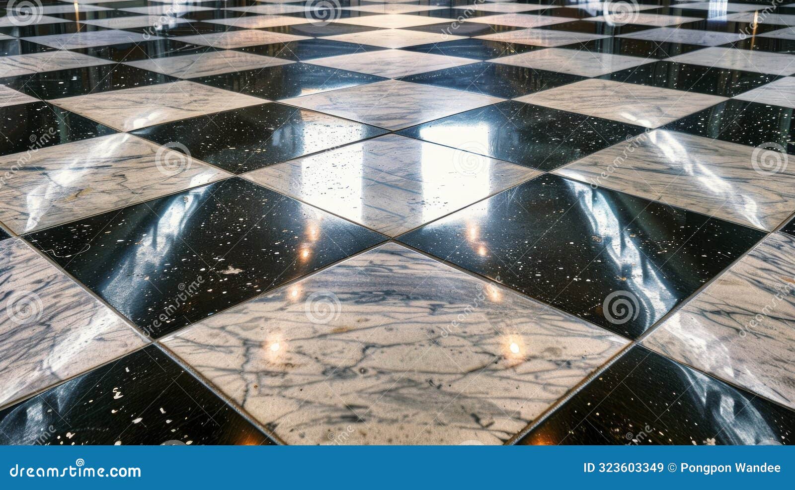 A Black and White Checkered Tile Floor with a Faint Reflection of a ...