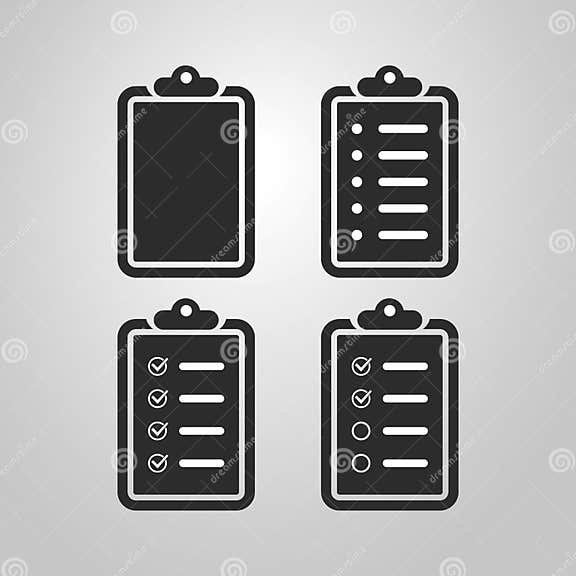 Black and White Checklist Icon Design Set Stock Vector - Illustration ...