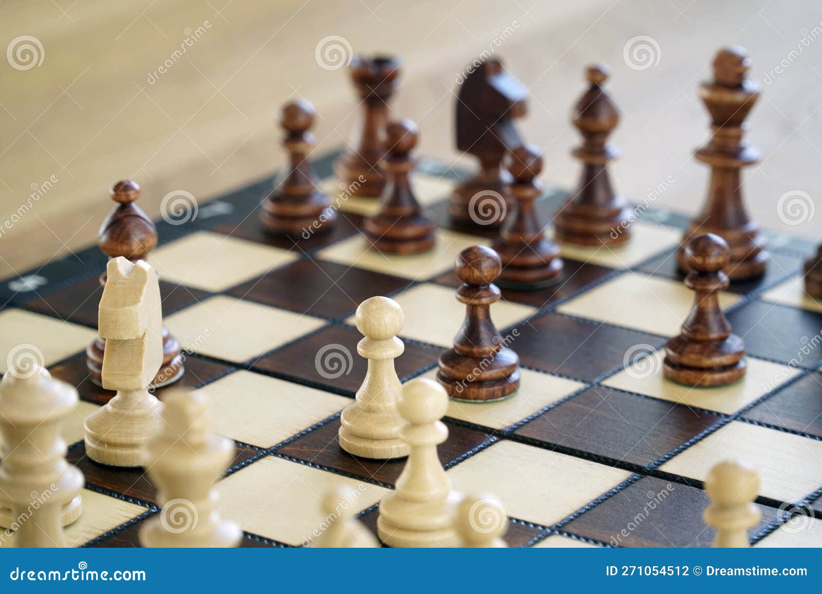 Black and White Chess Pieces on a Board - Side View Stock Photo - Image ...