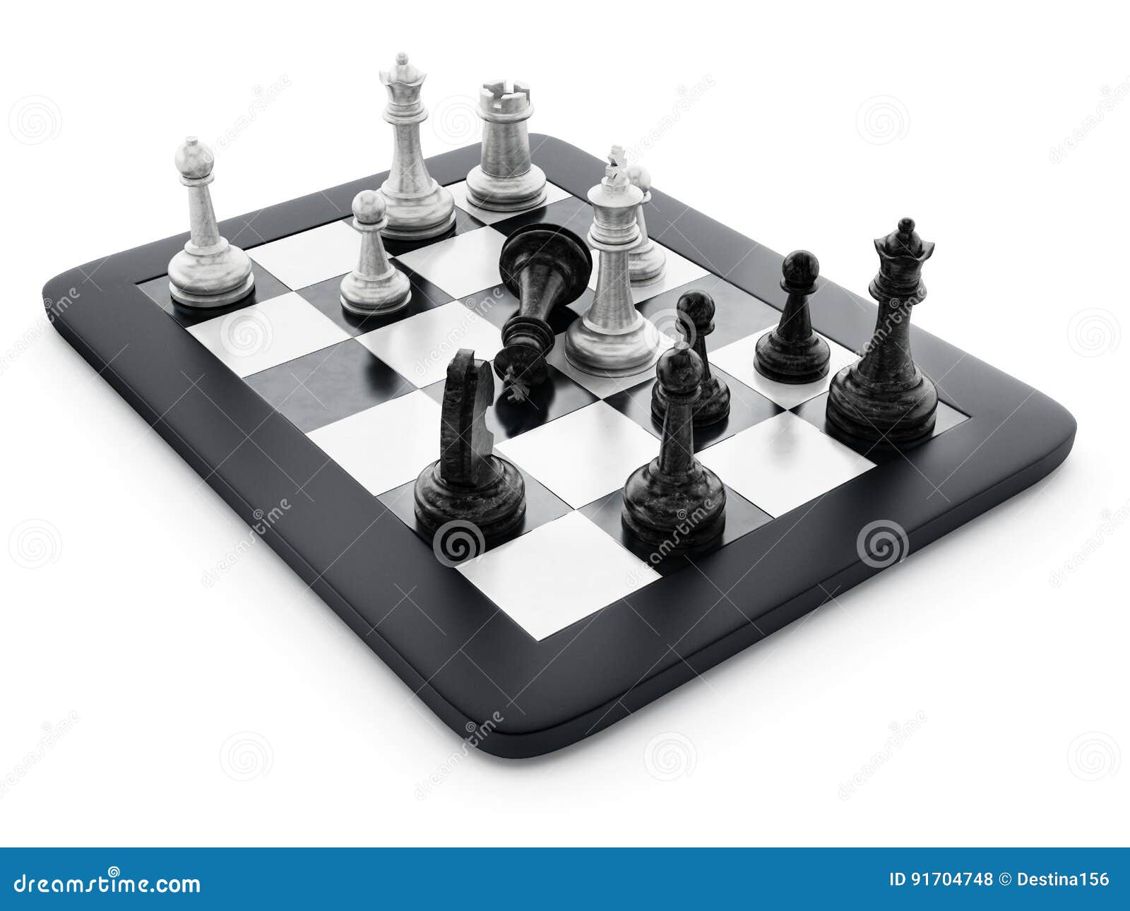 Black and White Chess Pieces Standing on Tablet Computer. 3D ...