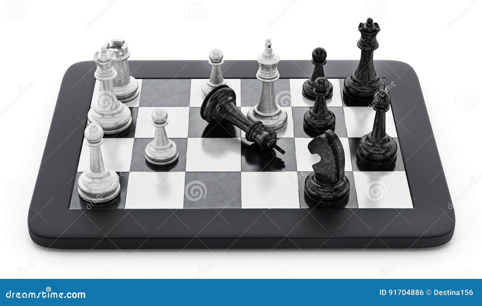 Black and White Chess Pieces Standing on Tablet Computer. 3D ...