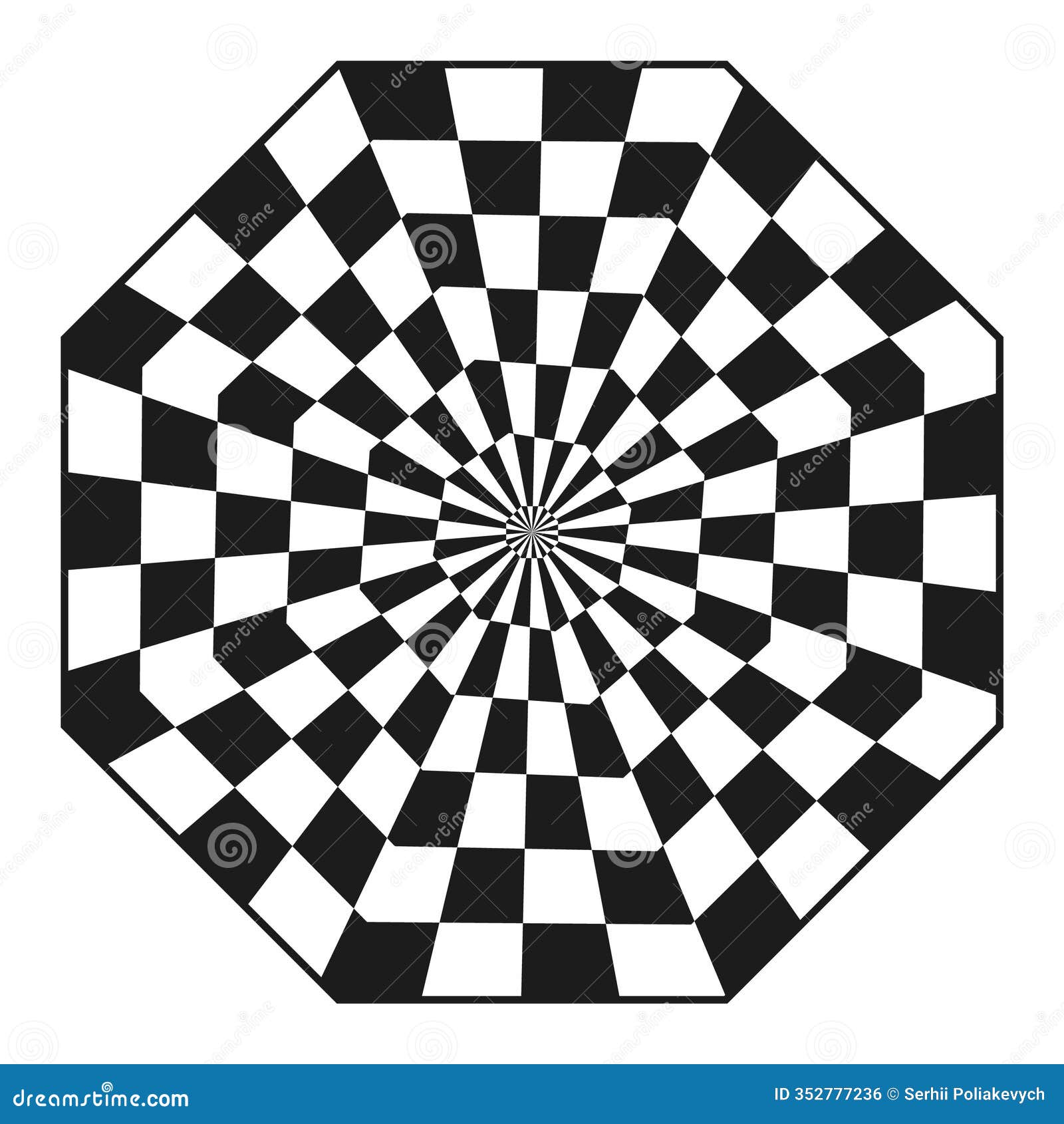 Black White Chessboard. Optical Illusion Vector. Checkered Spiral ...