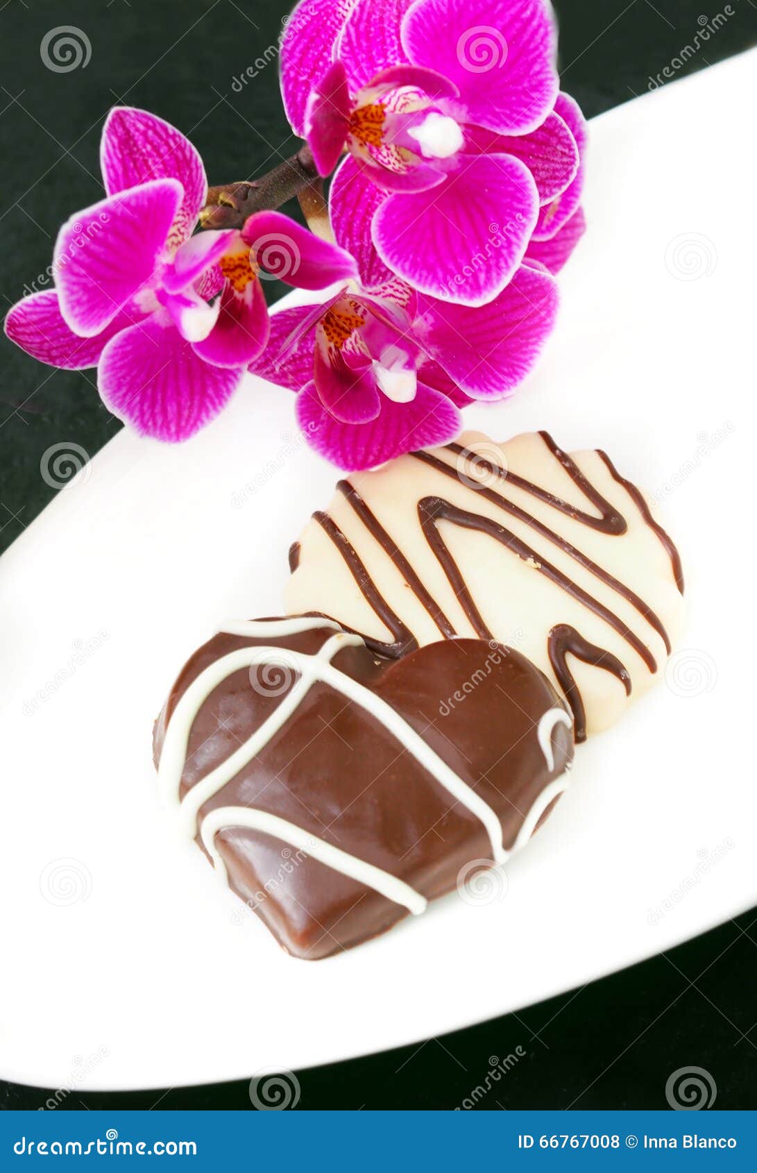 Black and White Chocolate Candies with Orchid Stock Photo - Image of ...