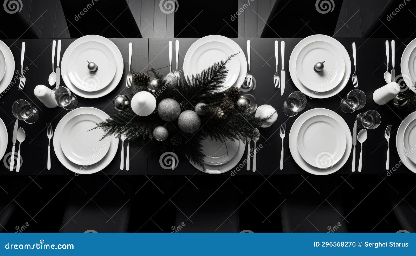 Black and White Christmas Table Setting with Silverware, AI Stock ...