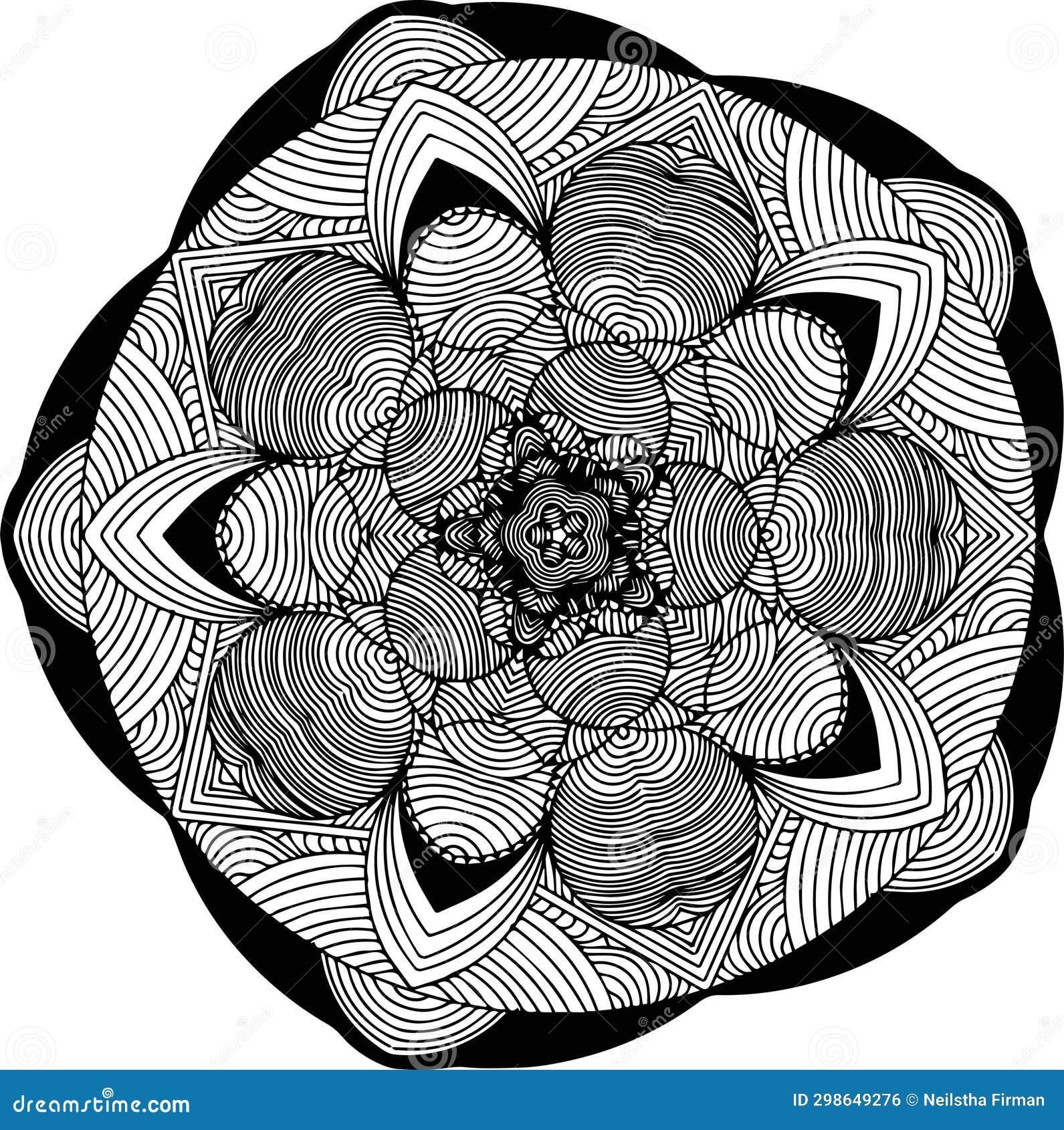 Black and White Circular Mandala Pattern, with Concentric Circles and ...