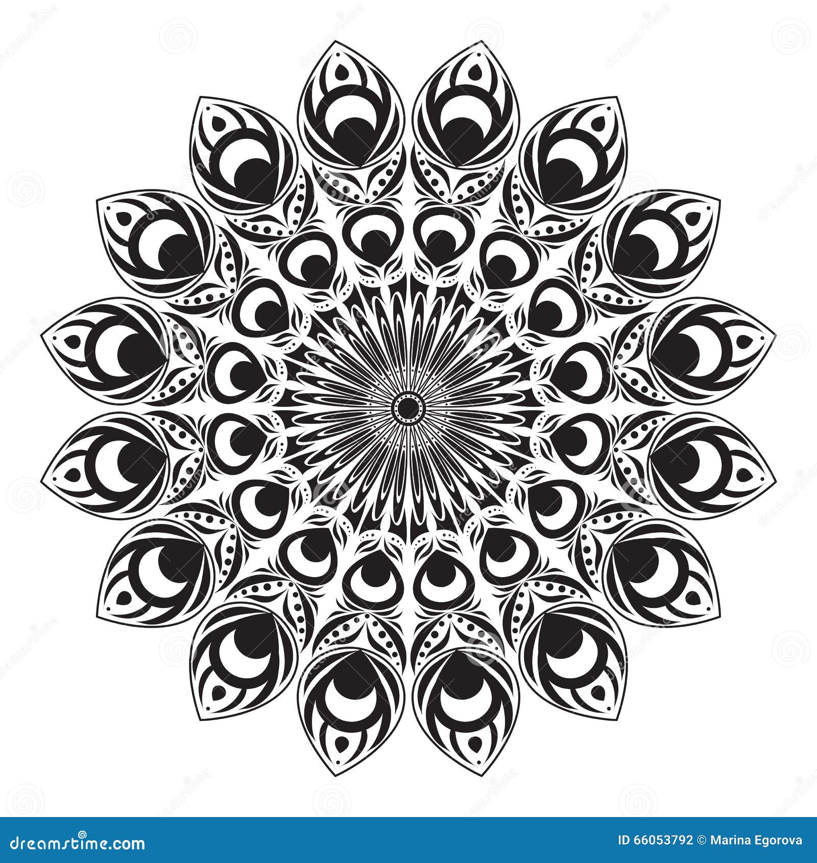 Black and White Circular Peacock Tail Stock Vector - Illustration of ...