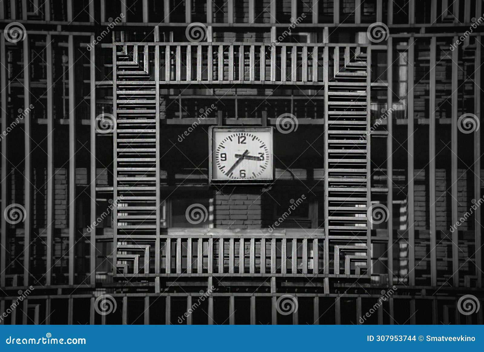 Black and White Clock in an Art Deco Building. Constructivism ...