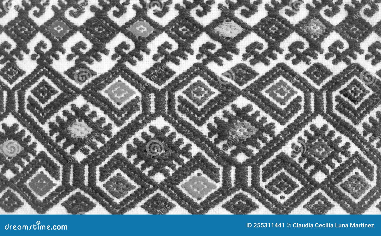 Black and White Close-up of a Beautiful Mexican Textile with Figures ...