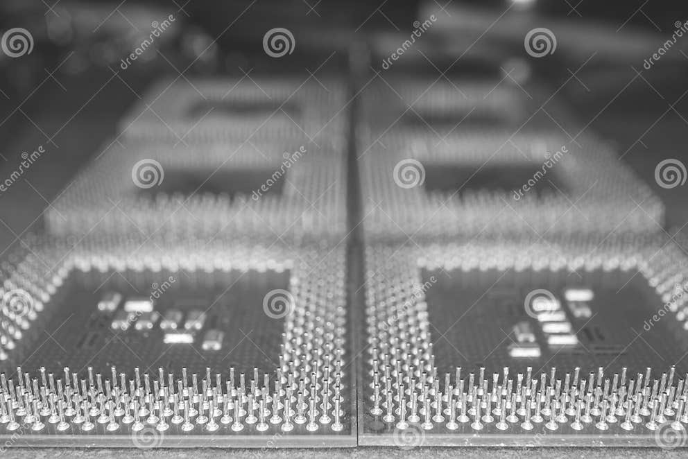 Black and White Close-up Shot of a CPU Chip Computer Units Stock Image ...