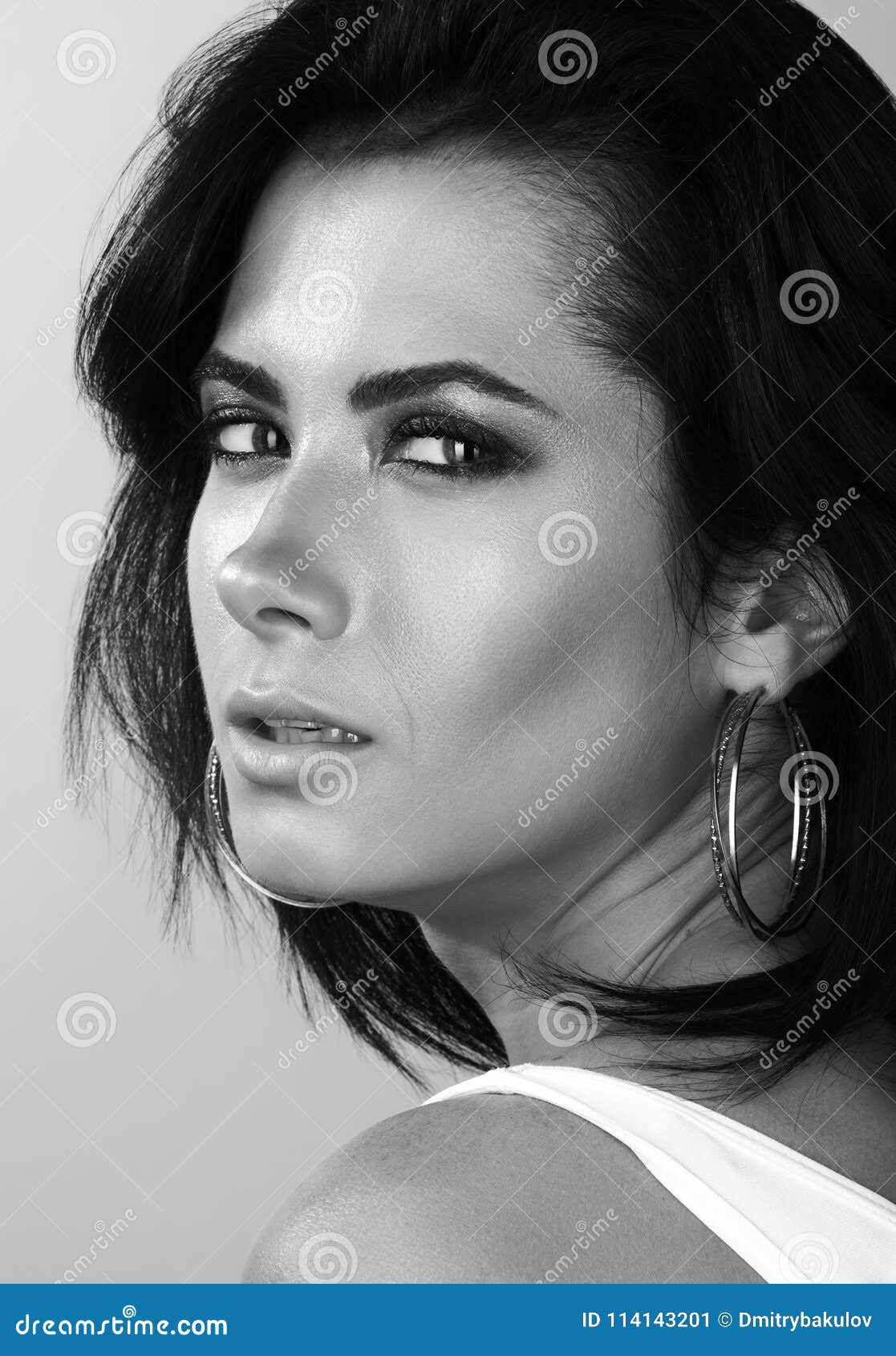 Black And White Closeup Portrait Of Beautiful Young Woman With Sensual