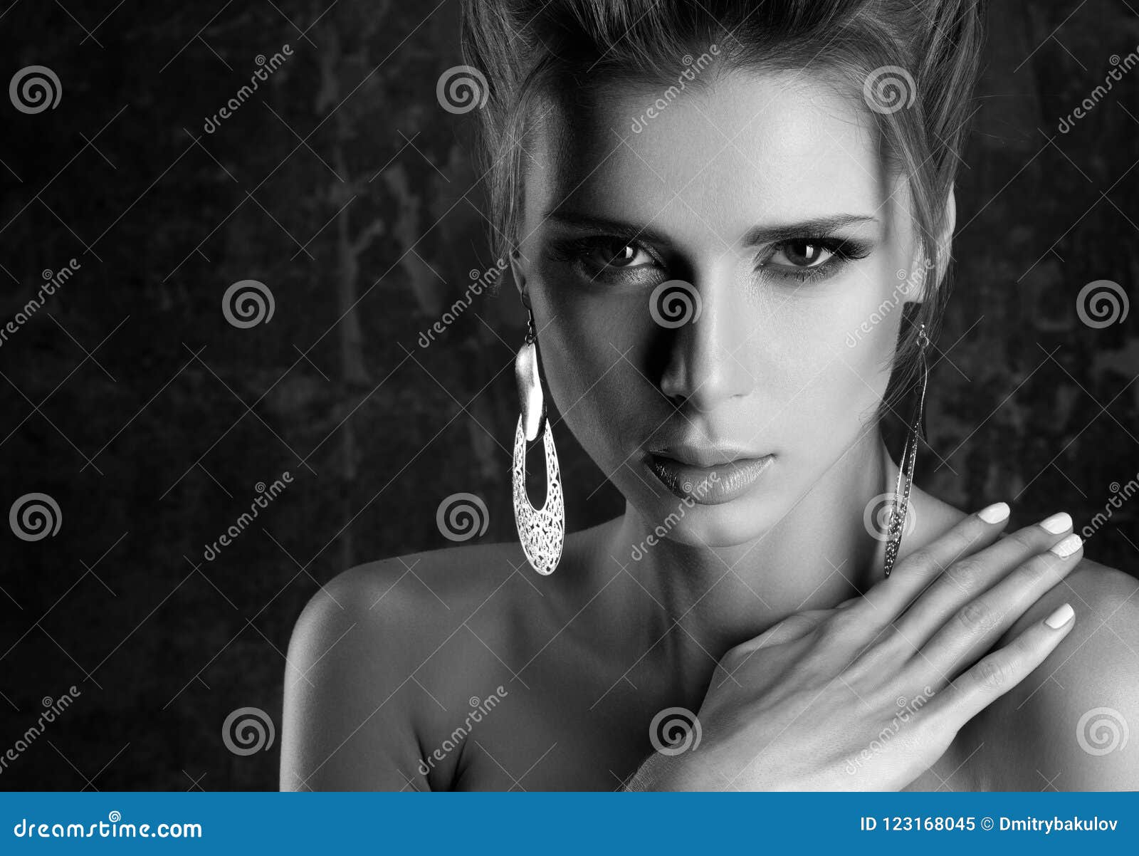 Black And White Closeup Portrait Of Young Beautiful Woman With Sensual