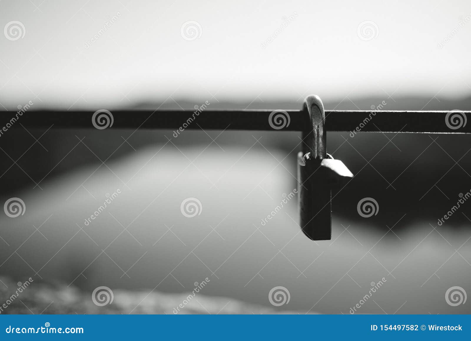 Black and White Closeup Shot of a Lock on a Pole Stock Photo - Image of ...