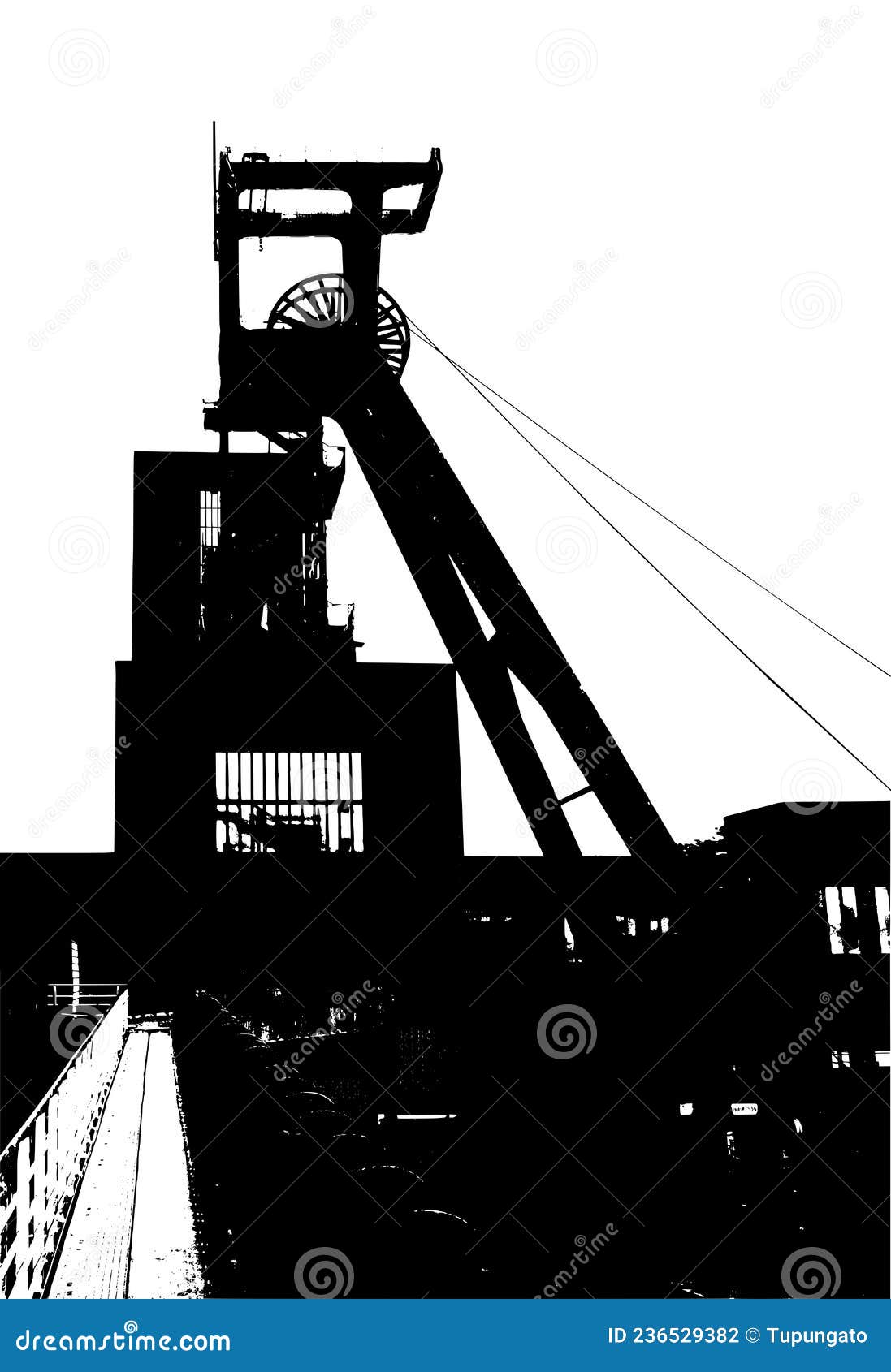 Black and White Coal Mine Silhouette Stock Vector - Illustration of ...