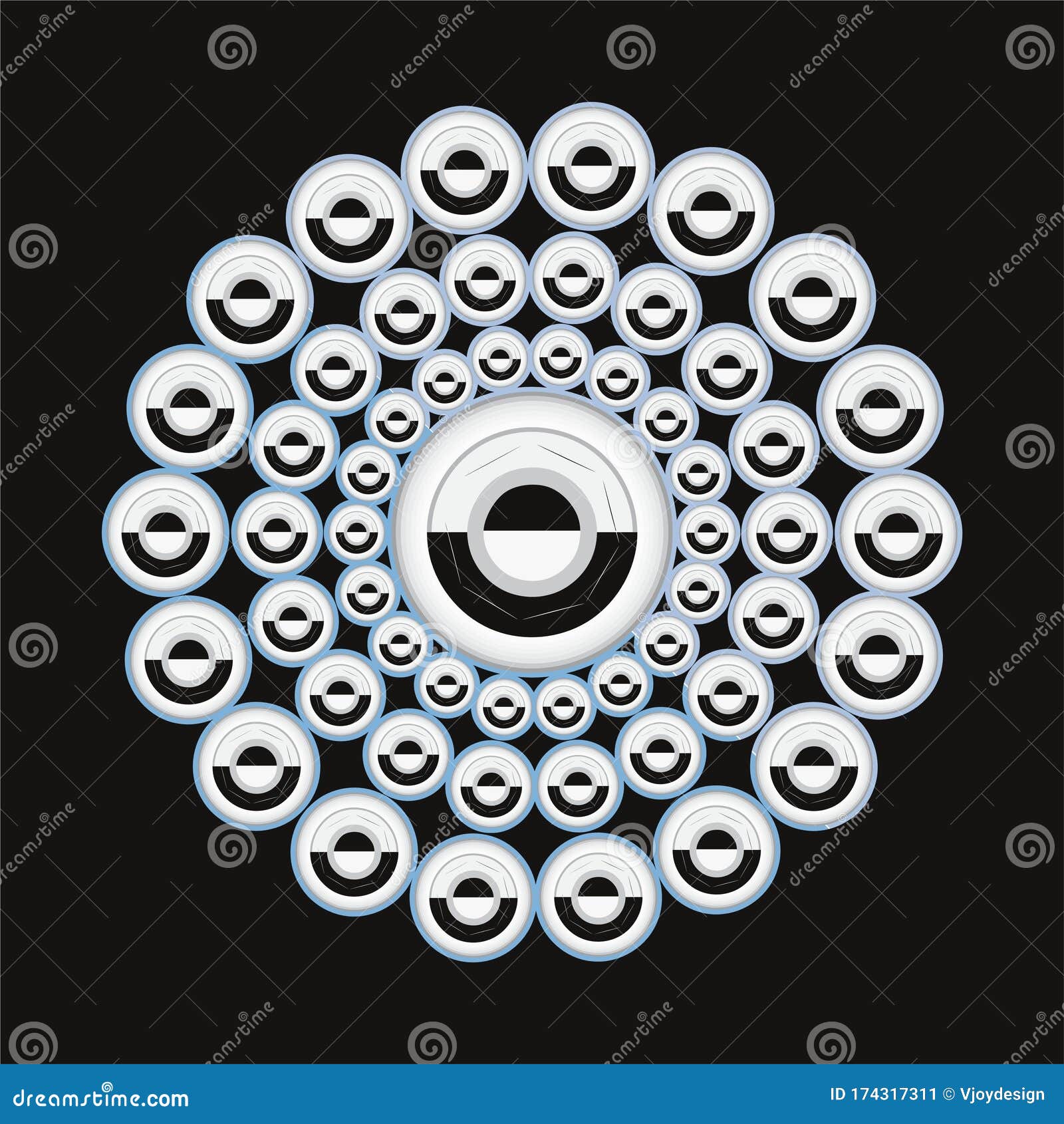 Black and White Color, Abstract Button, Alignment in Round Shape ...