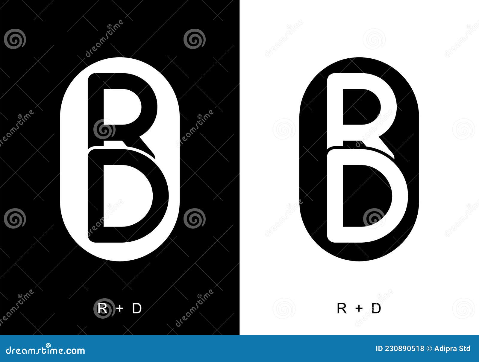 Black and White Color of RD Initial Letter Stock Vector - Illustration ...