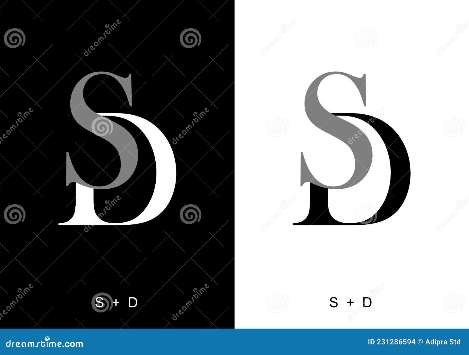 Black and White Color of SD Initial Letter Stock Vector - Illustration ...