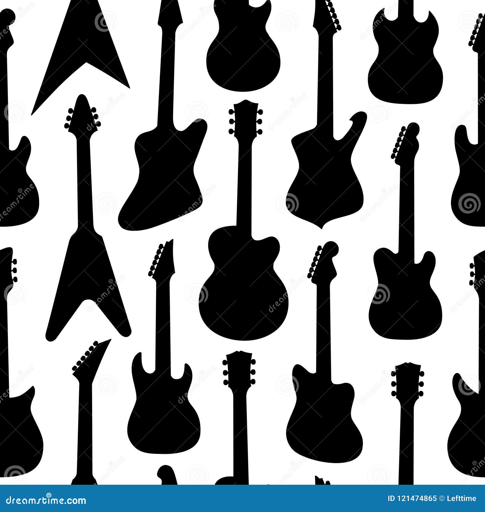 Black and White Colors Pattern with Different Shapes Guitars Stock ...