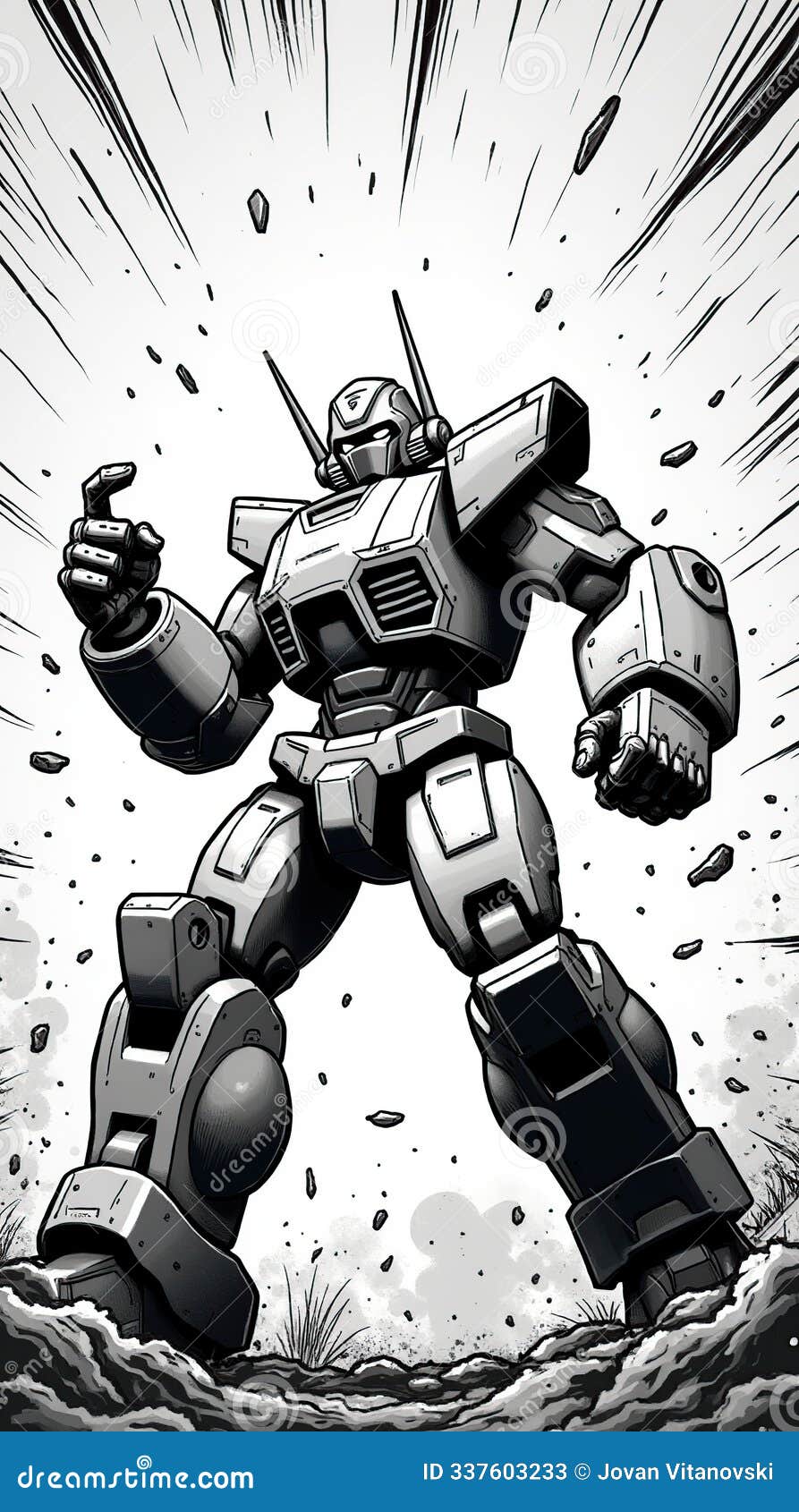 Dynamic Comic Book Scene Featuring Powerful Robot in Action Stock ...