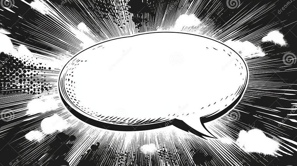 Black and White Comic Book Style Speech Bubble with Dynamic Lines ...
