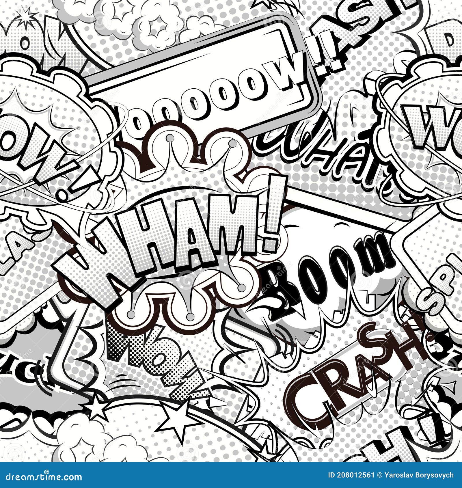 Black and White Comics Speech Bubbles Seamless Pattern Vector Stock ...