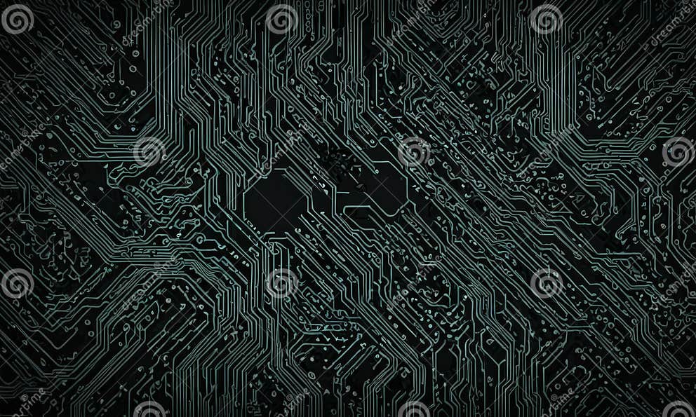 Black and White Complex Circuit Board Pattern, Featuring Intricate ...