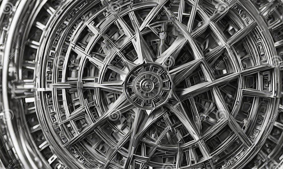 Black and White Complex Metal Structure with Circular Pattern ...