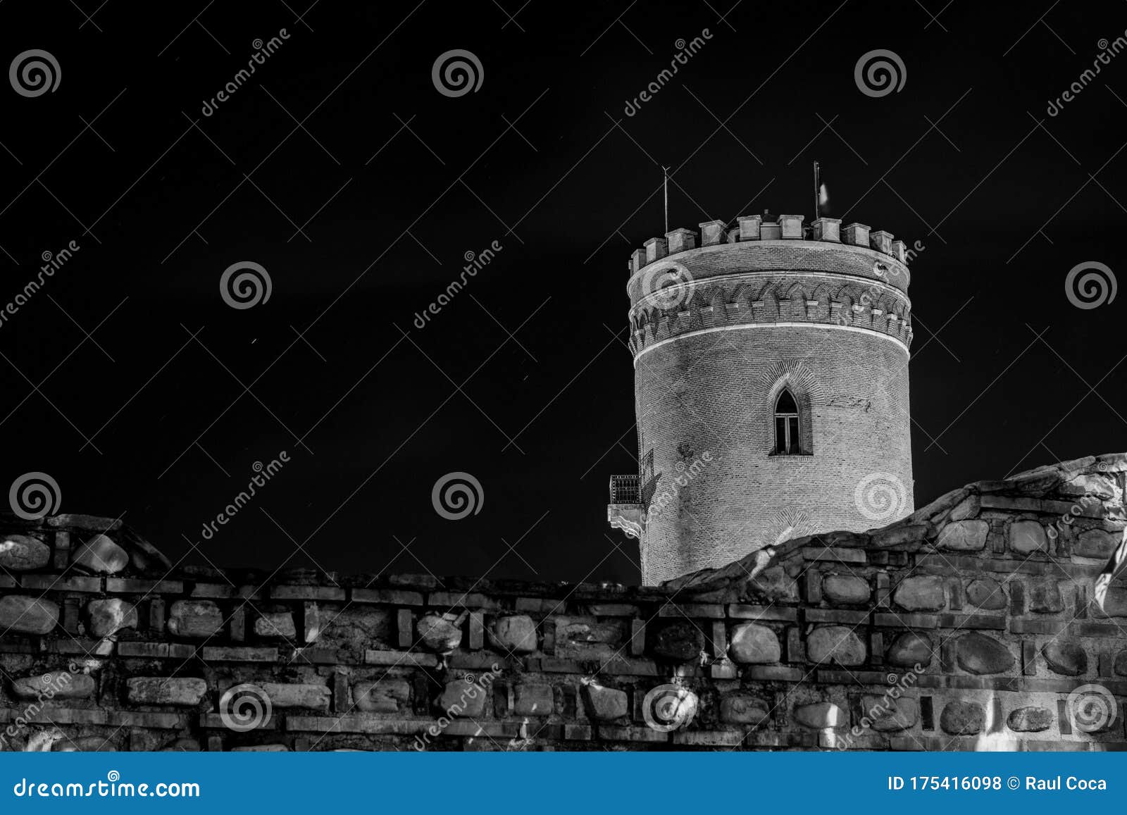 Black and White Composition of Medieval Ruin of a Watch Tower at Night ...