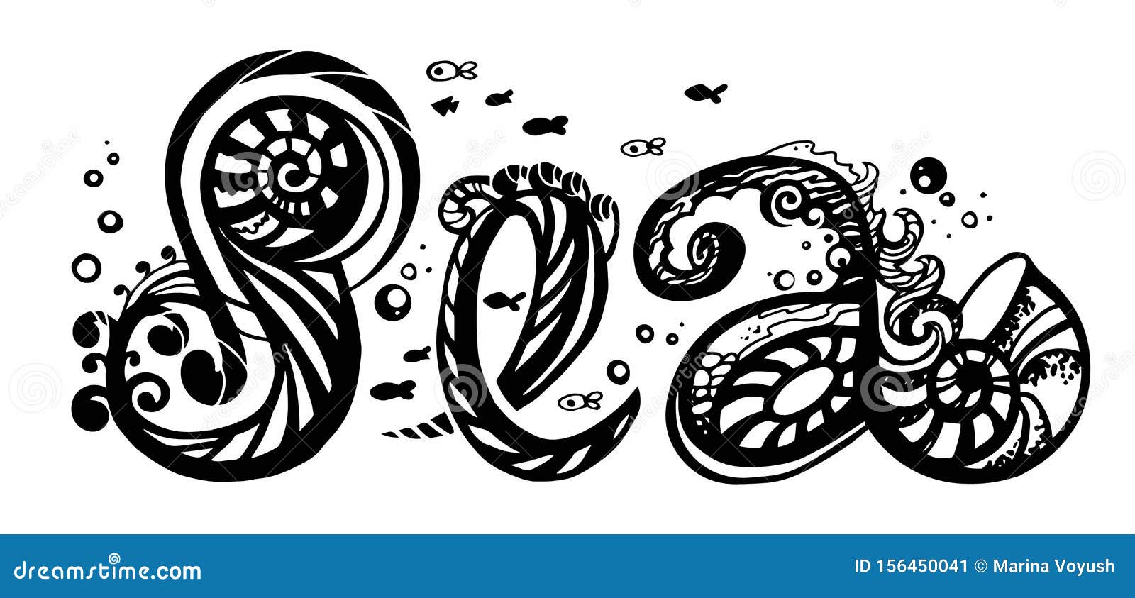 Black and White Composition the Word Sea Stock Vector - Illustration of ...