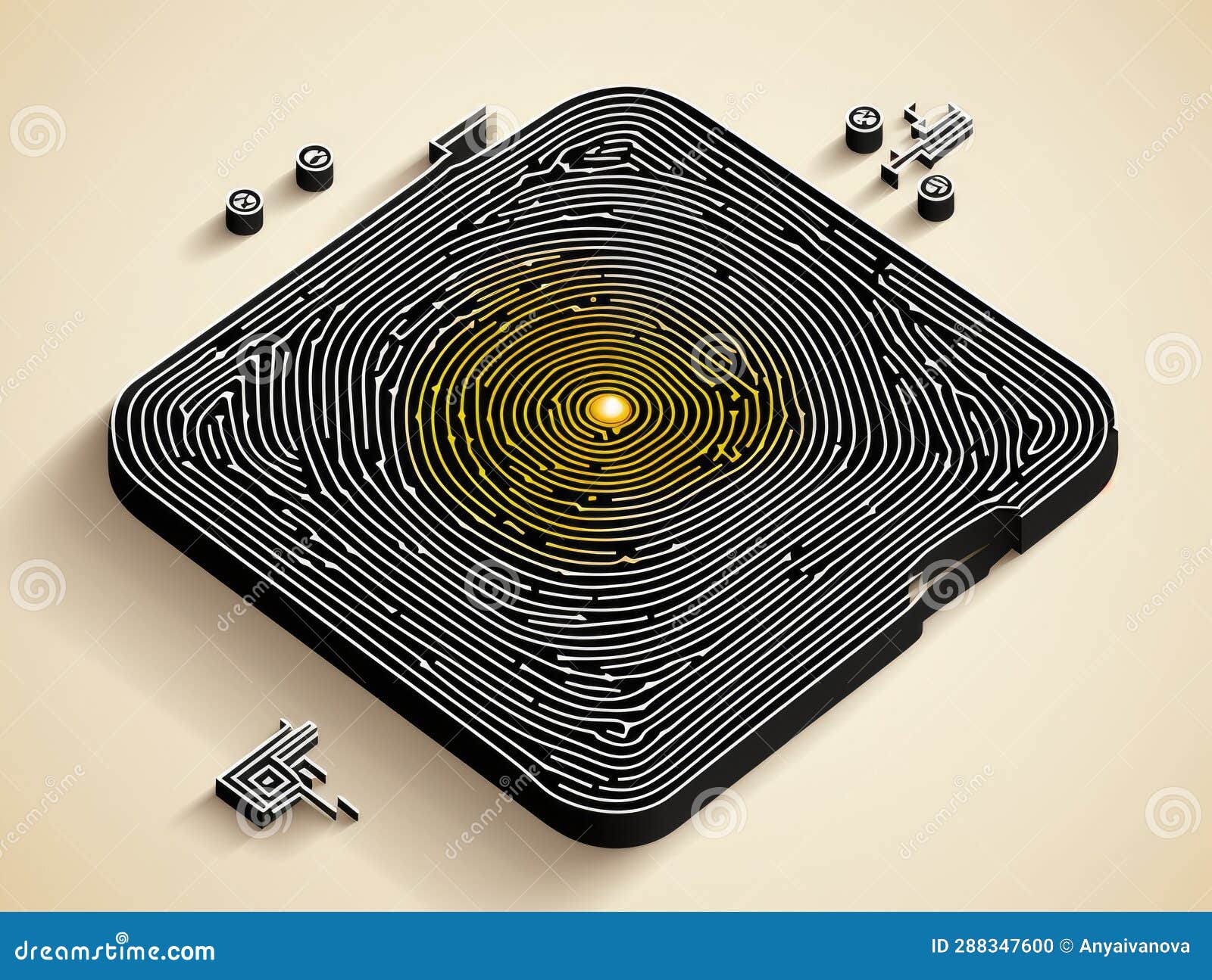 A Black and White Computer Chip with Fingerprint Labytinth Pattern on ...