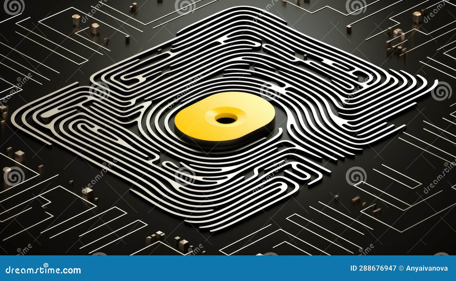 A Black and White Computer Chip with Fingerprint Labytinth Pattern on ...