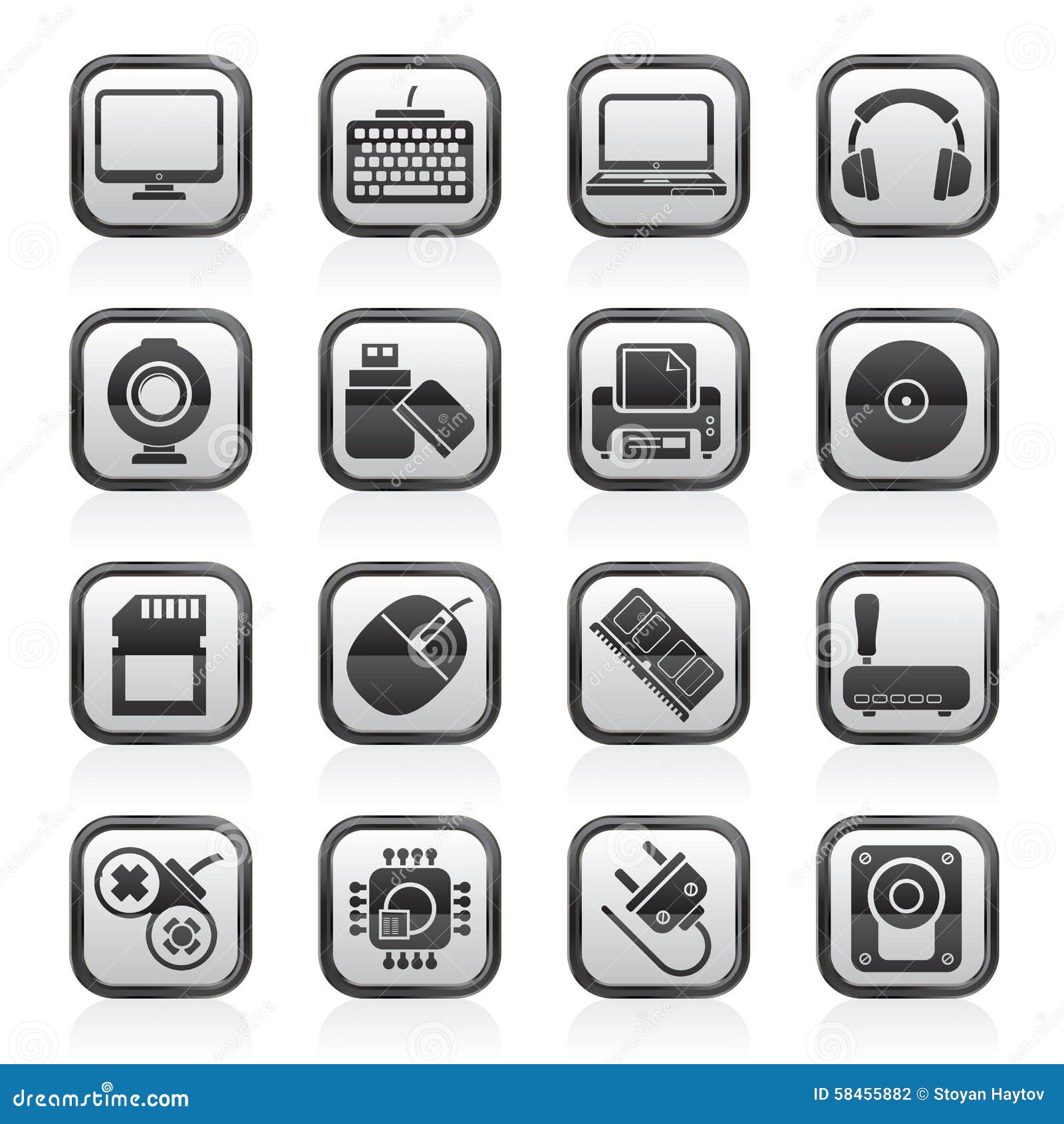 Black an White Computer Peripherals and Accessories Icons Stock Vector ...