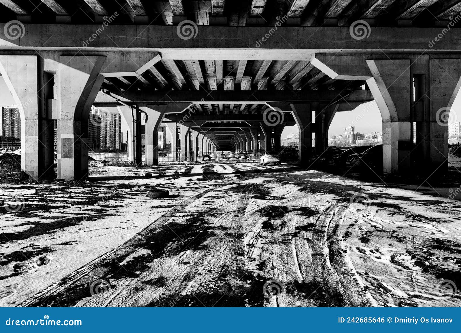 Black and White Concept of the Space Under the Bridge Stock Photo ...
