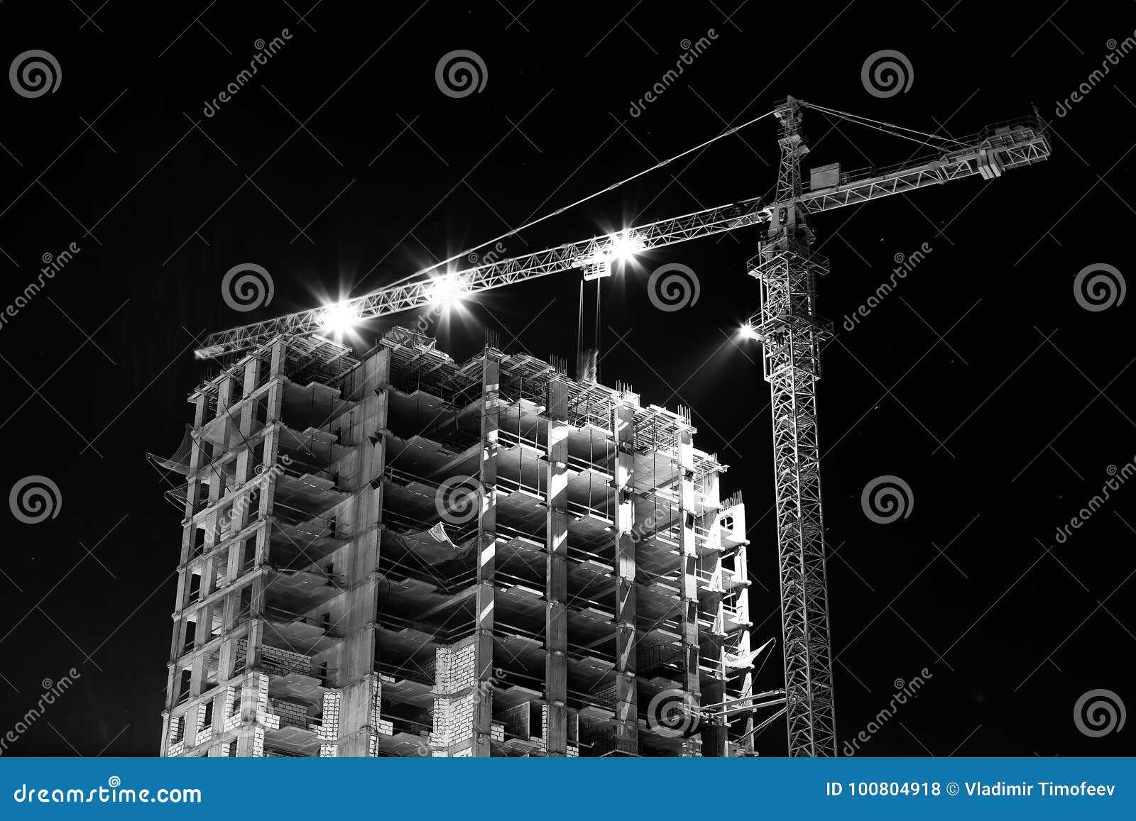 Black and White Construction Building Site with Tower Cranes Building ...