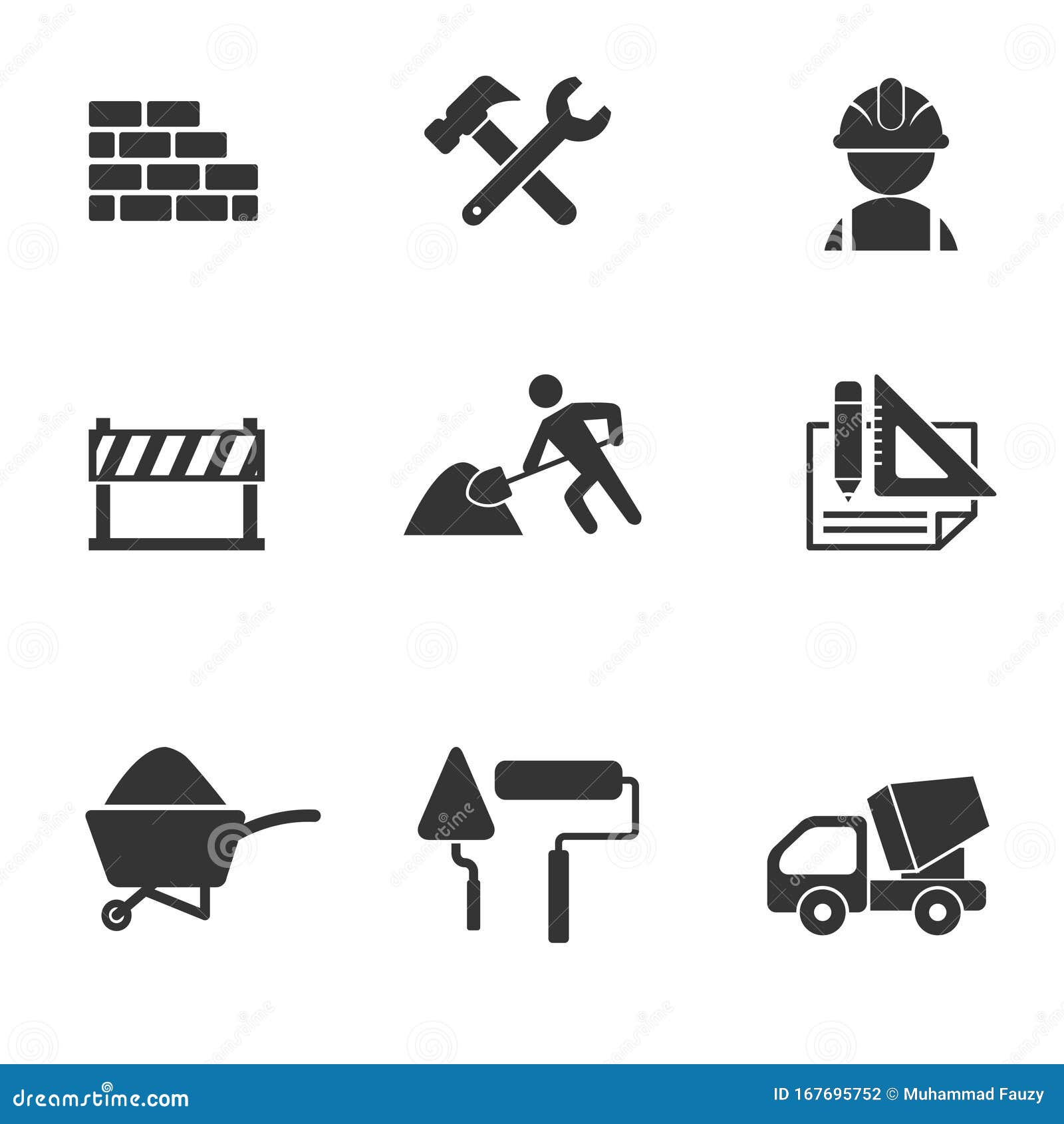 Black and White Construction Icons Collection Isolated on White ...