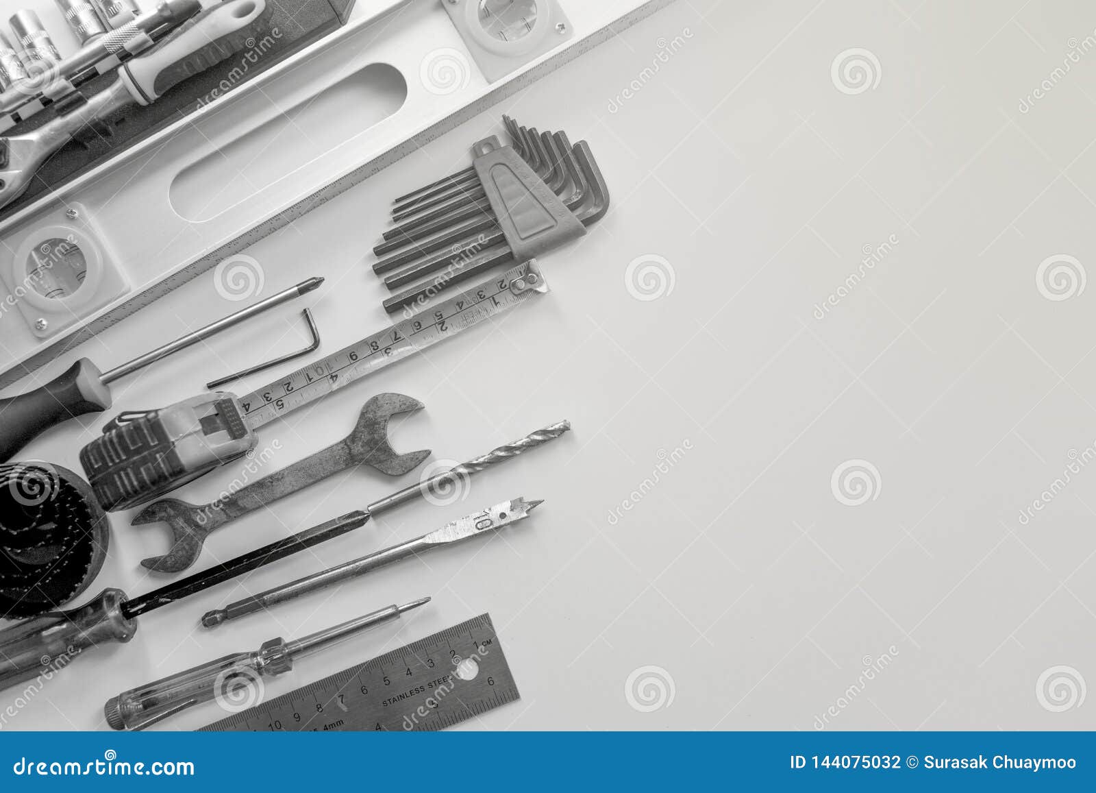 Black and White Construction Tools Stock Photo - Image of technician ...