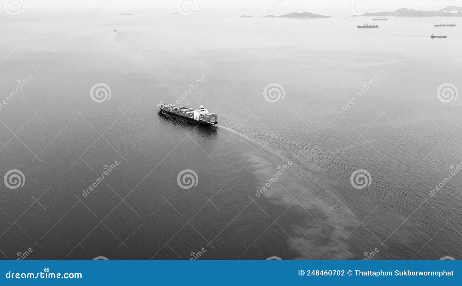 Black and White Container Ship Sailing in Deep Sea for Transporting ...