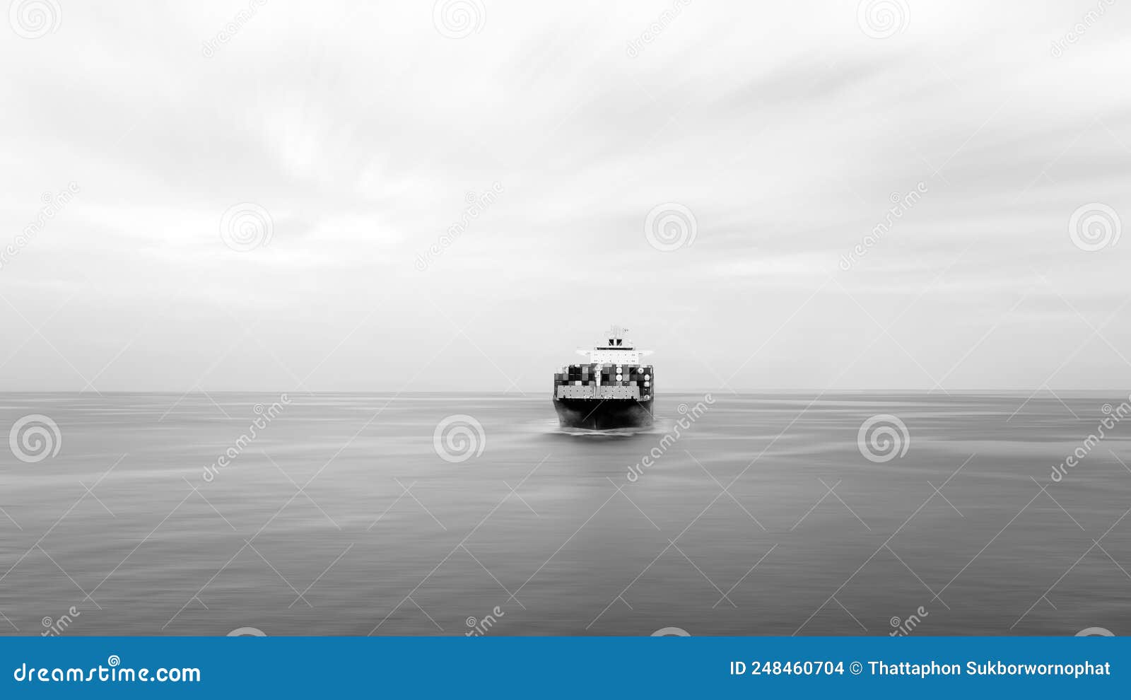 Black and White Container Ship Sailing in Deep Sea for Transporting ...