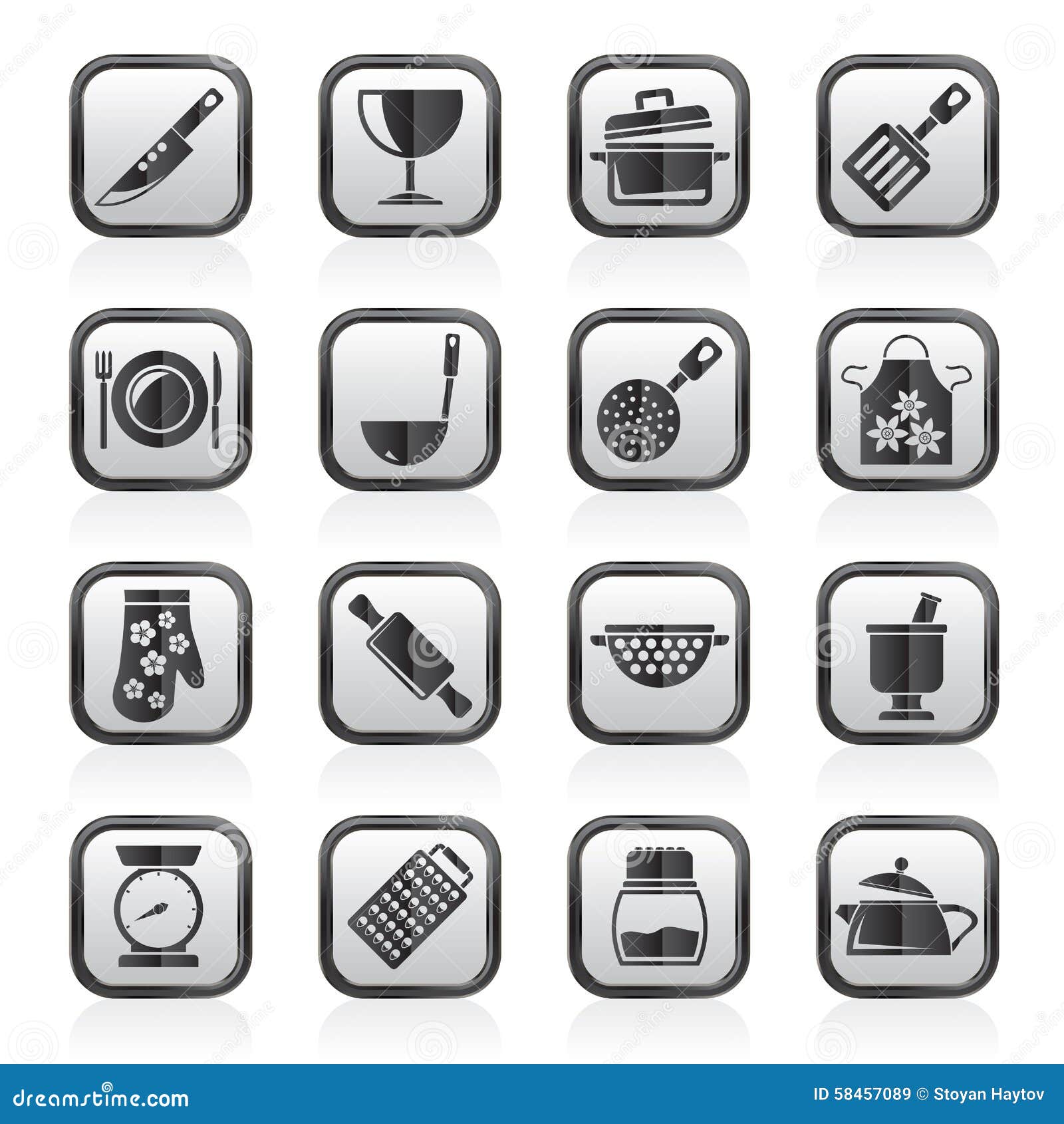 Black an White Cooking Equipment Icons Stock Vector - Illustration of ...
