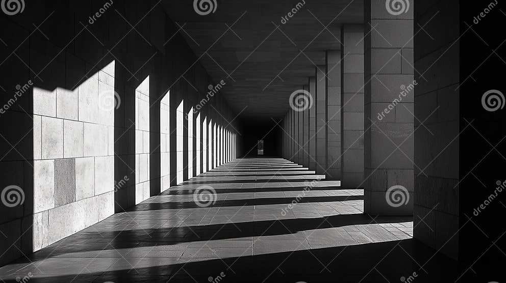 Black and White Corridor with Dramatic Shadows. Stock Illustration ...