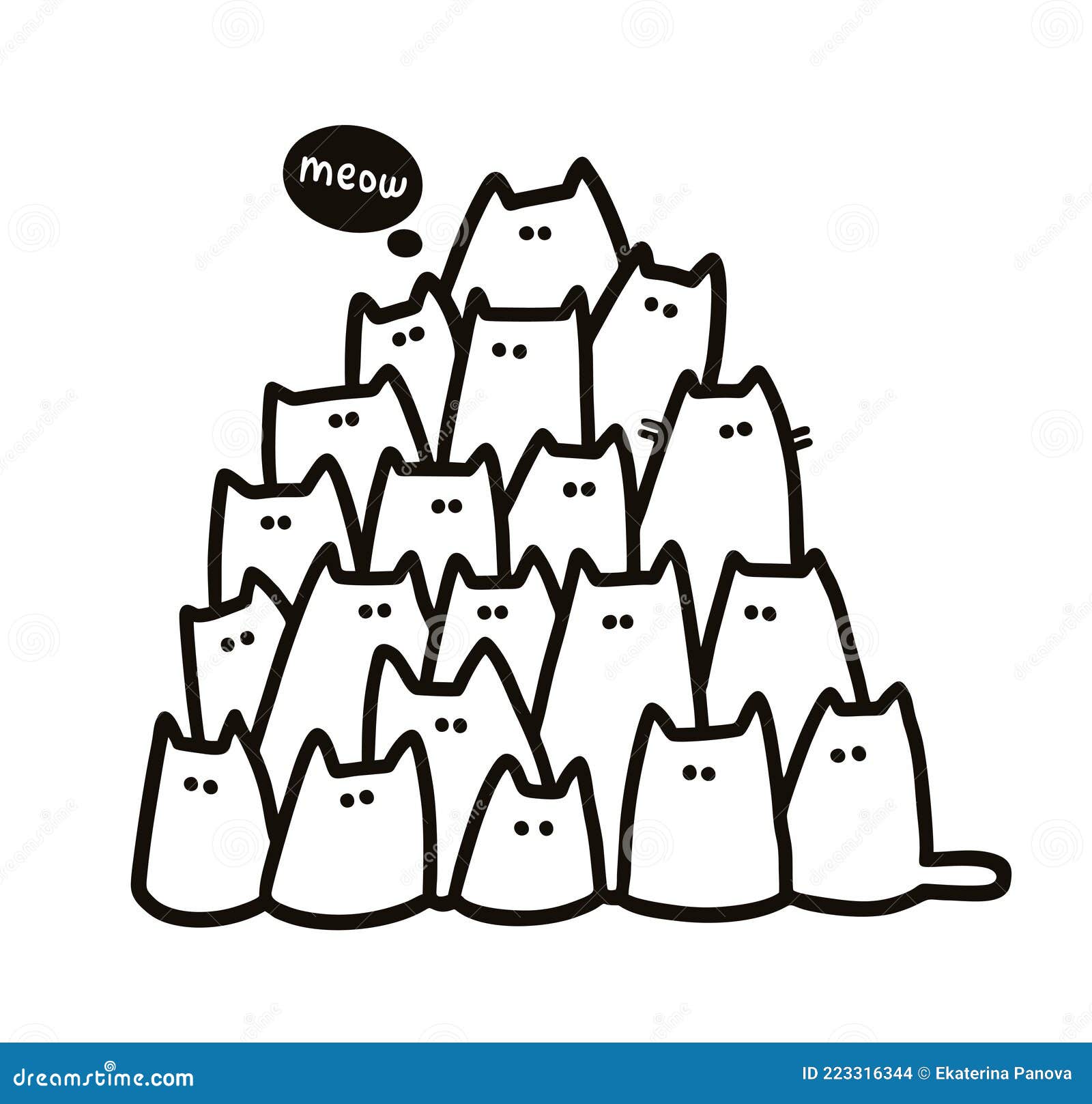Black and White Crowd of Cats and Kittens. Stock Vector - Illustration ...