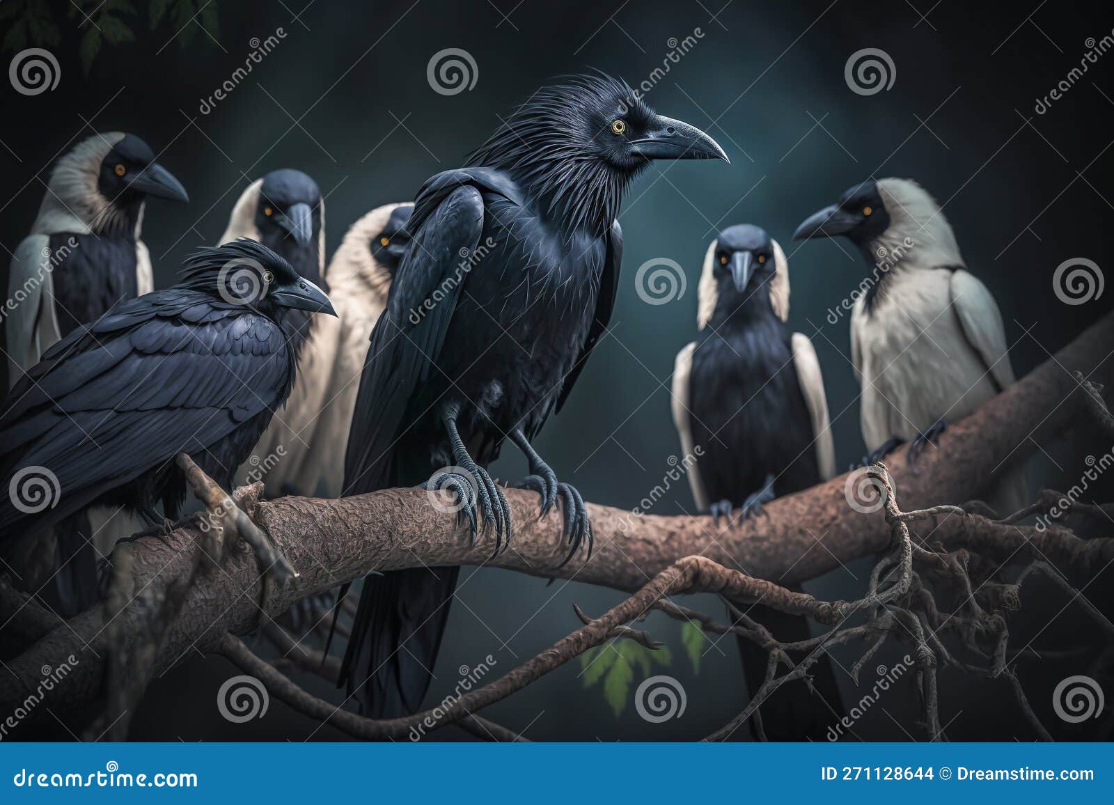 Black and White Crows Ravens on a Branch Generative AI Stock ...