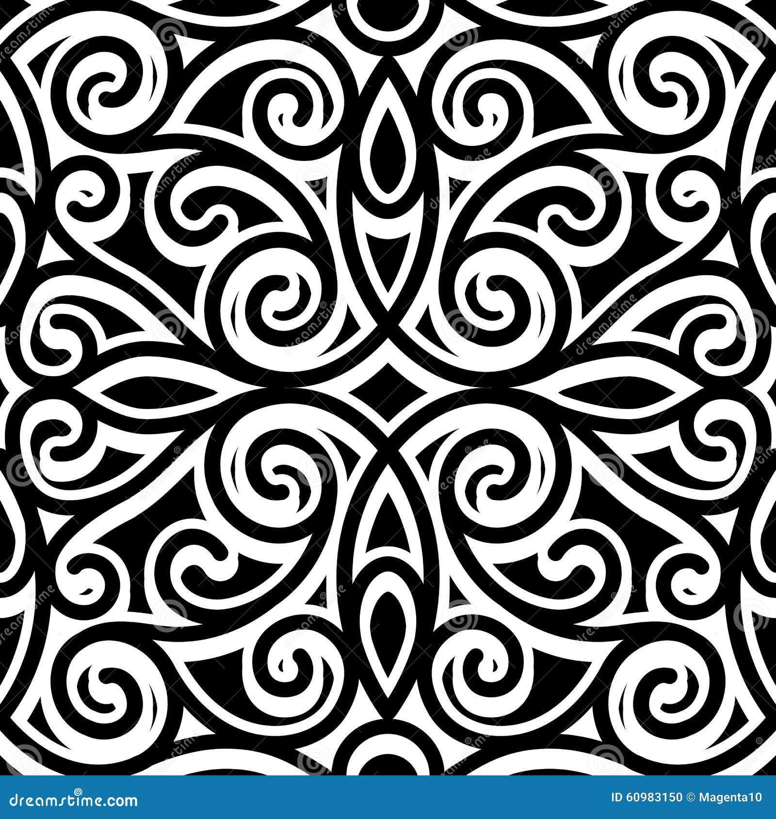 Black and White Curly Ornament, Seamless Pattern Stock Vector ...