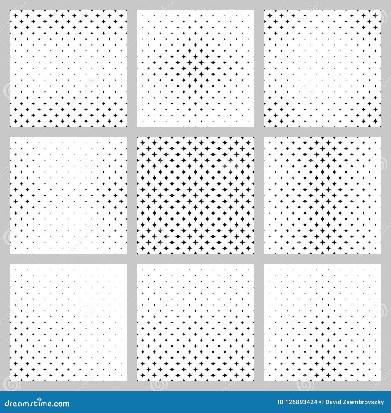 Black White Curved Star Pattern Design Set Stock Vector - Illustration ...